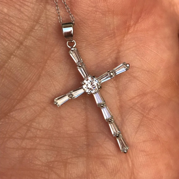 Jewelry | 14k White Gold Lab 2ct Diamond Cross Necklace | Poshmark